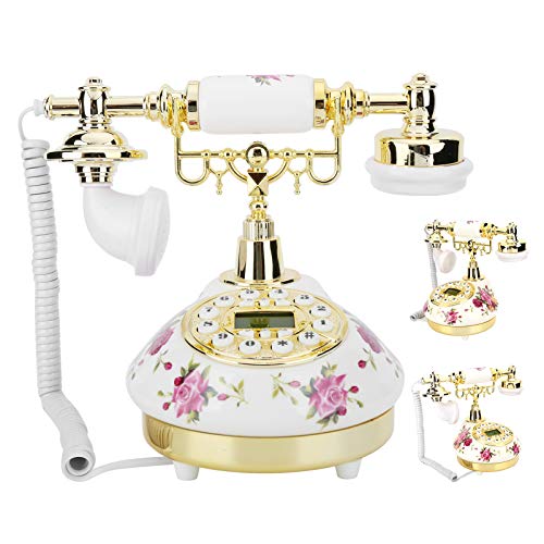 Antique Phones Corded Landline Telephone Retro Style Push Dial Ceramic Imitation Desk Telephone FSKDTMF Dual System for Home Office