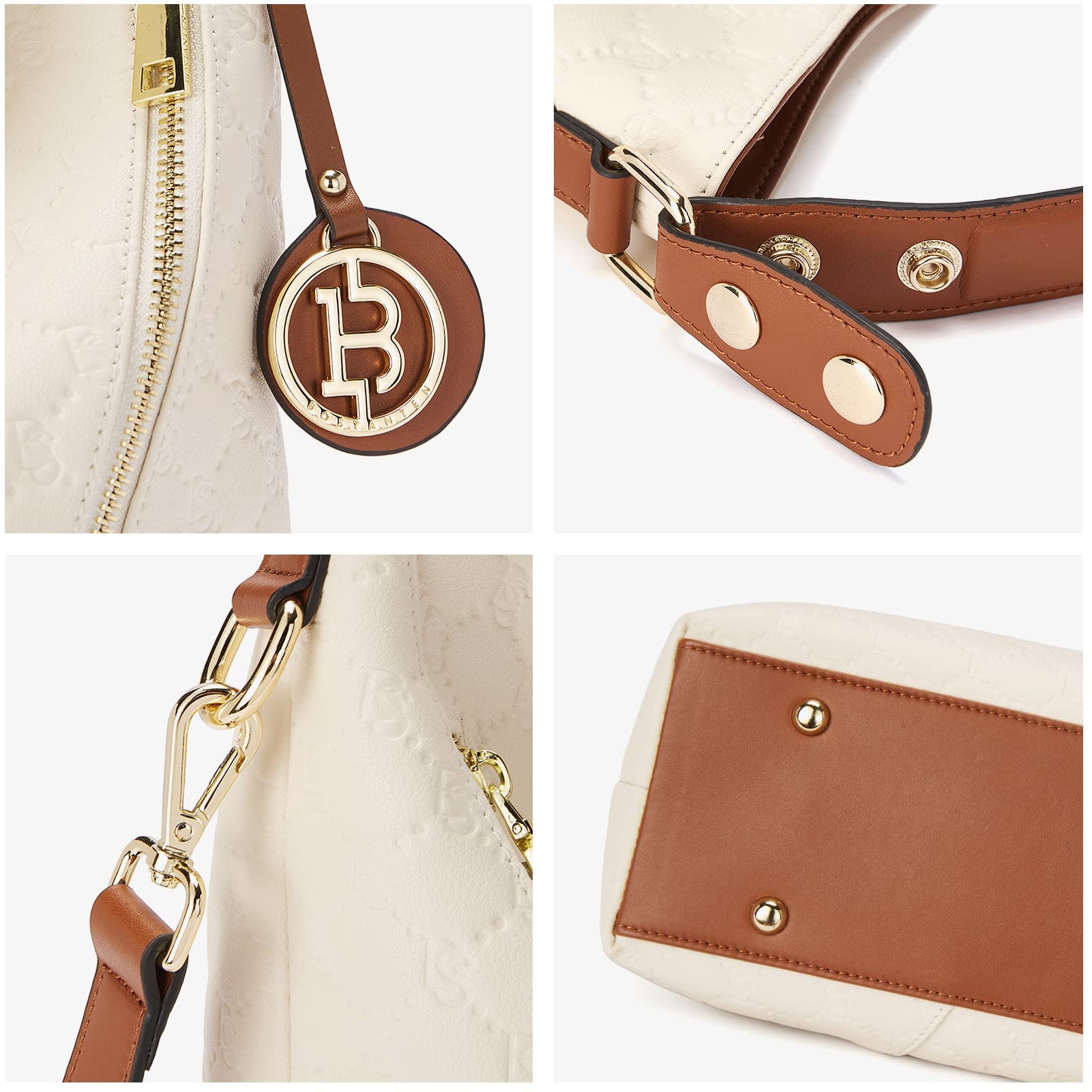 BOSTANTEN Women Leather Handbag Designer Large Hobo Purses Shoulder Bags Bundled with Small Bifold Zipper Pocket Wallet Card Case Purse with ID Window Brown