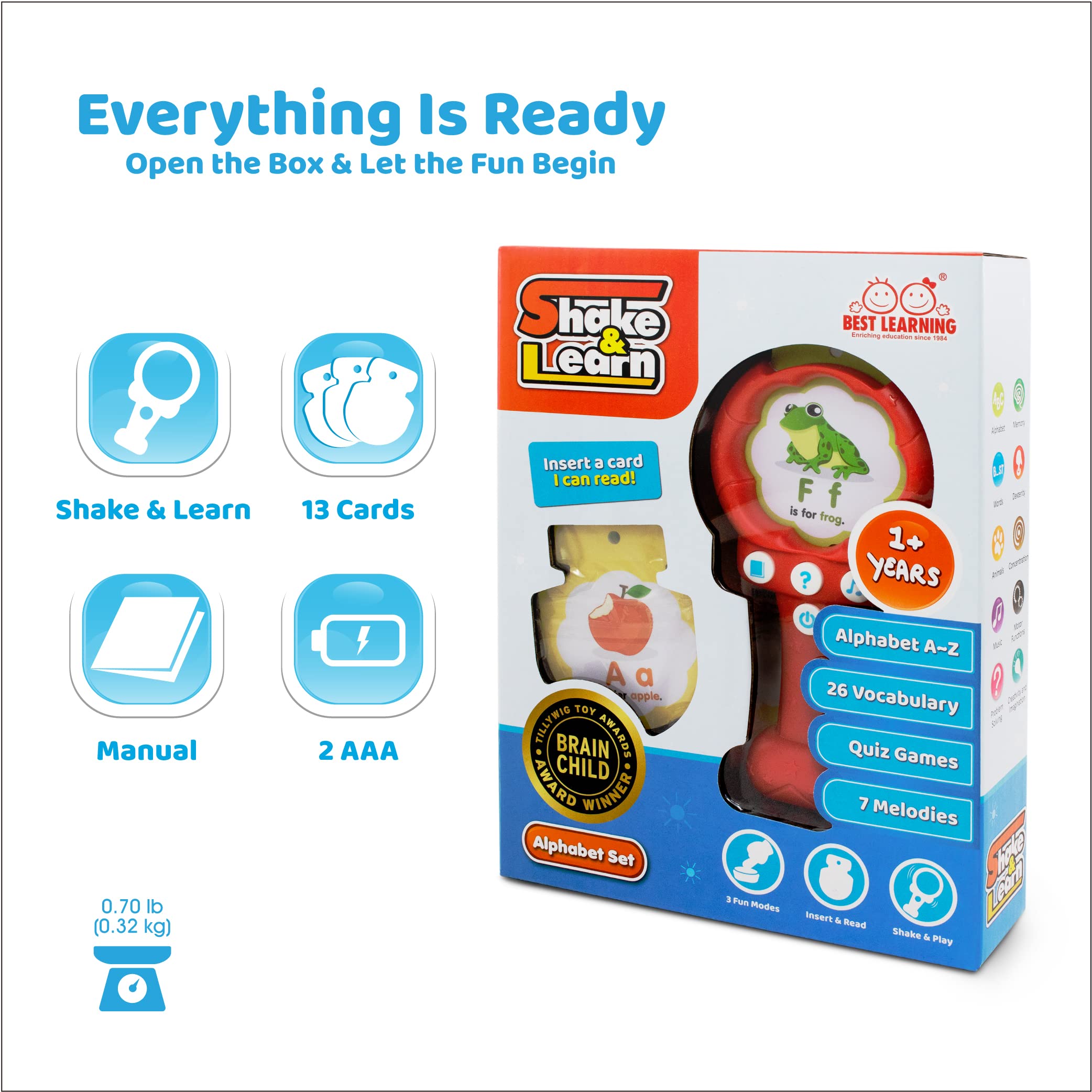 BEST LEARNING Shake & Learn Alphabet - Educational Toy for Babies Toddlers 6-12 Month and up | Ideal 1 Year Old Toys Gift | First Boy or Girl Birthday Gift Ideas