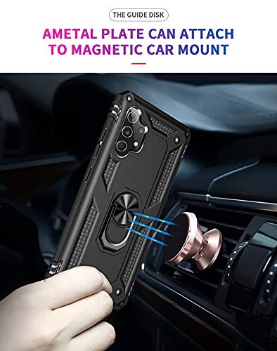 Anvzle for Samsung Galaxy A32 4G [Not Fit A32 5G] Case with [2 Pack] Tempered Glass Screen Protector, Galaxy A32 4G Heavy Duty Armor [Military-Grade] Protective, with Magnetic Ring Stand Cover (Black)