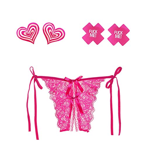 Celamirio Women's Sexy Lace Thong Side Tie Panties Hot Pink L