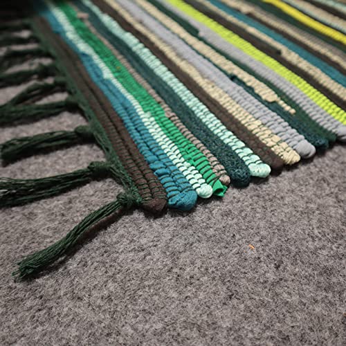 Aitik Chindi Rag Rug - Handmade Reversible - Boho Farmhouse Rustic Area Runner Rug for Living Room Kitchen Entryway - 28"x72" (2'4"x6') - Green