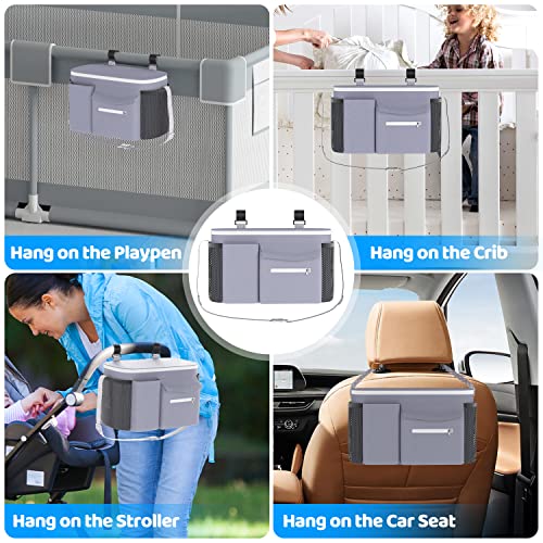 Hanging Diaper Caddy for Baby Playpen - Kidlebee Durable Diaper Organizer for Changing Table Portable Diaper Holder with Multiple Pockets for Baby Essentials on Crib Stroller Car