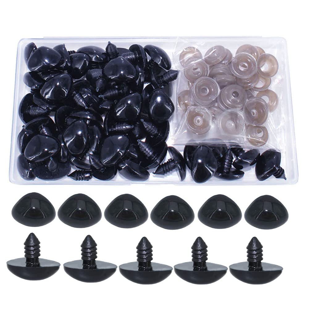 Bestartstore 50pcs 14x20mm Black Plastic Triangle Safety Nose Animal Nose with Washers for Bear Doll Puppet Plush Animal DIY Craft