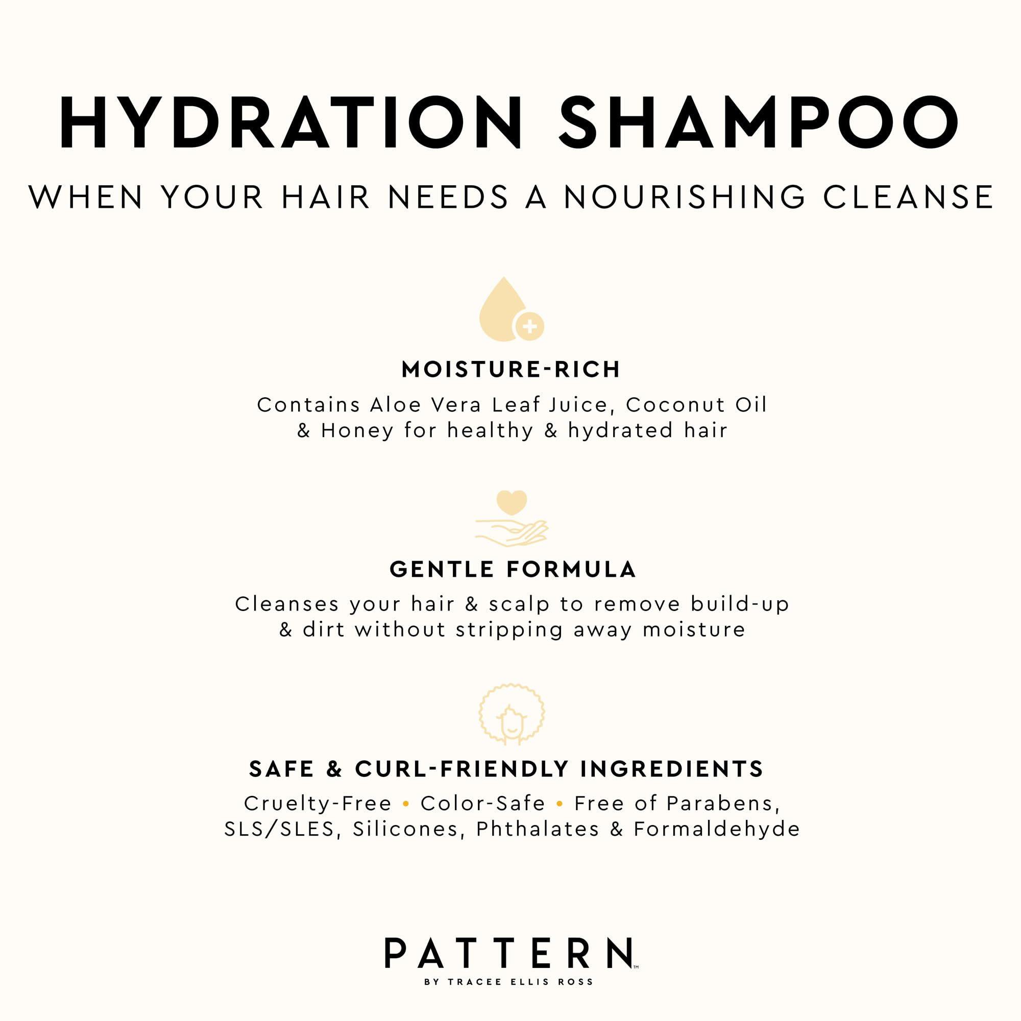 PATTERN Beauty by Tracee Ellis Ross Hydration Shampoo w Honey, Aloe Vera, Biotin and Tea Tree Leaf Oil for Curly Hair 3a-4c, 9.8 fl oz