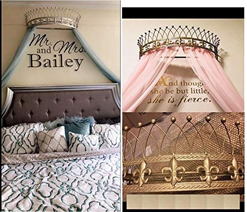 Octorose Metal Wall Teester Bed Crown Canopy - Antique Style Crown Wall Decor with Built-in Rods & Hardware - for Over Beds or Windows - Drapery Panels Not Included - Gold (31.5x14x9.5 Inches)
