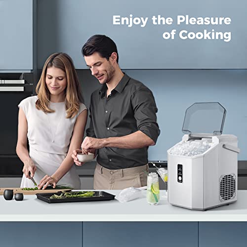 AGLUCKY Nugget Ice Maker Countertop, Portable Pebble Ice Maker Machine with Handle, 35lbs/24H, One-Click Operation,Pellet Ice Maker for Home/Kitchen/Office(White)