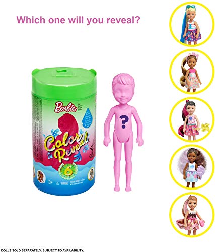 Barbie Color Reveal Chelsea Doll with 6 Surprises: Water Reveals Doll’s Look & Creates Color Change on Leotard Graphic