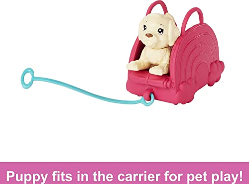 Barbie Chelsea Doll & 6 Accessories, Travel Set with Puppy, Pet Carrier & Backpack that Opens & Closes, Blonde Small Doll