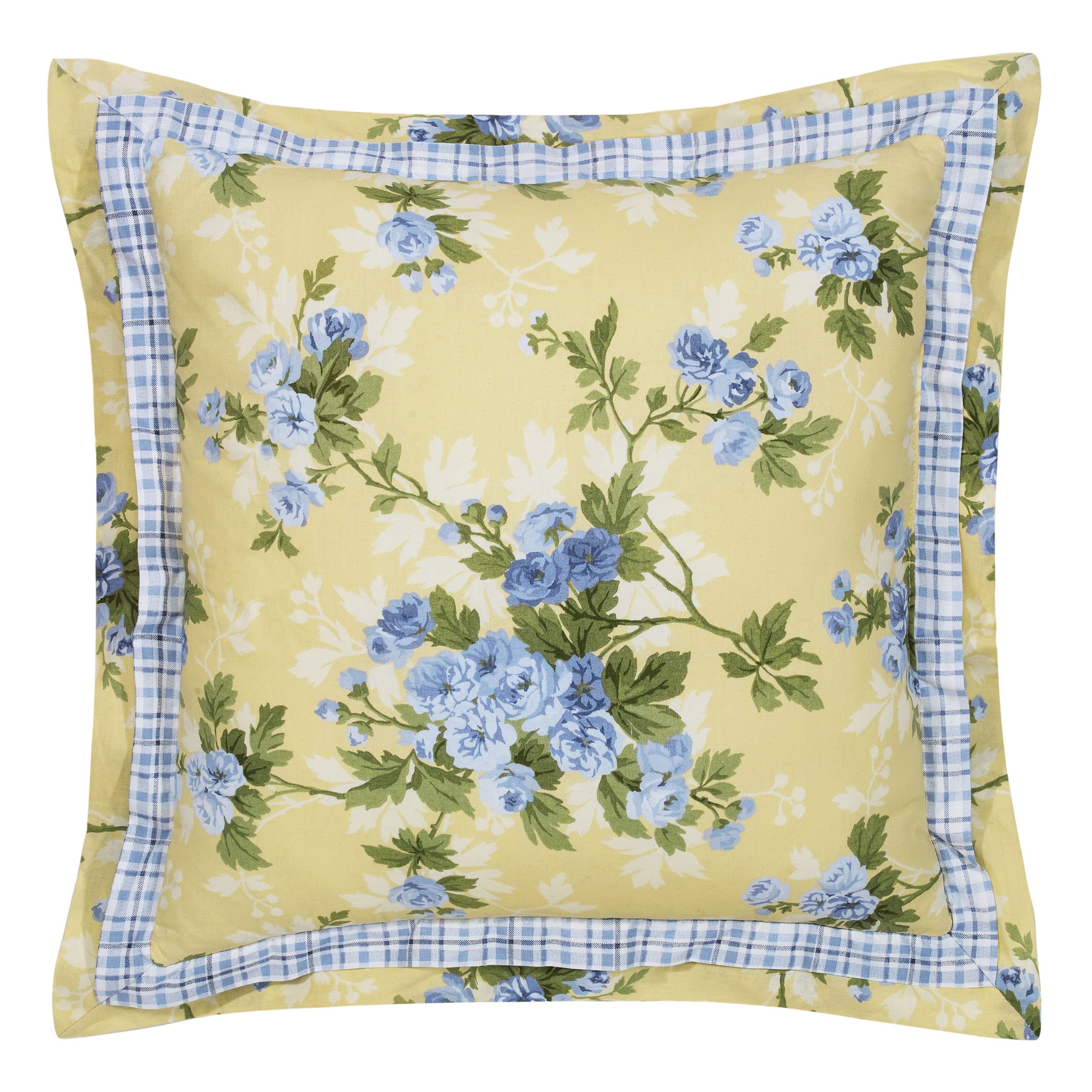 Laura Ashley - Queen Duvet Cover Set, Reversible Cotton Bedding with Matching Shams, Includes Bonus Euro Shams & Throw Pillow Covers (Cassidy Yellow, Queen)