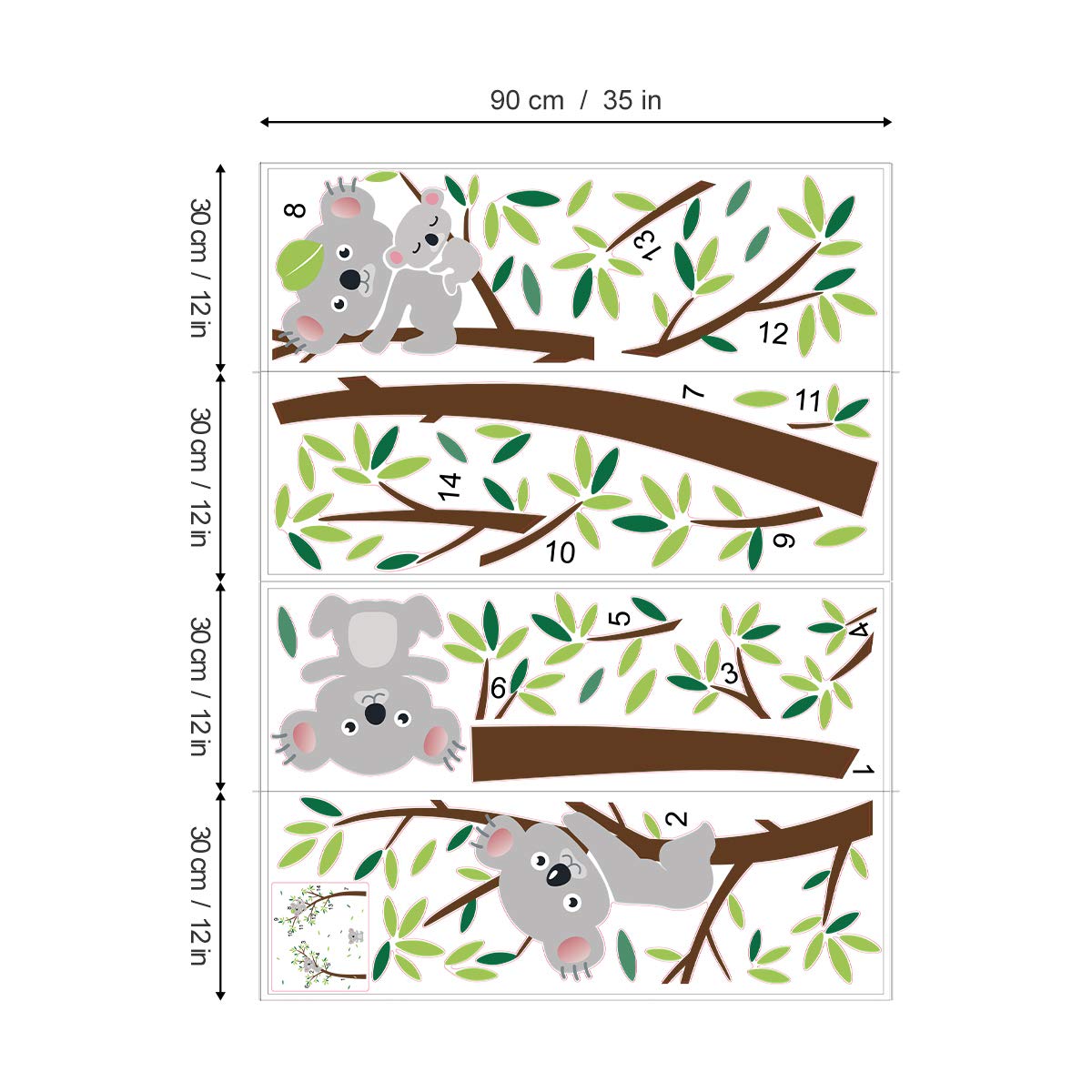 ufengke Koala Tree Wall Stickers Animal DIY Wall Decals Art Decor for Kids Bedroom Nursery Living Room