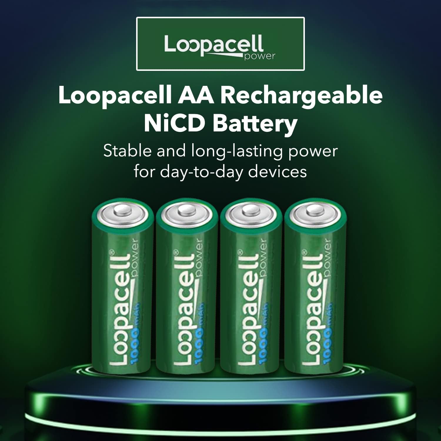 LOOPACELL 4 AA Rechargeable NiCD Battery, 1.2V 1000mAh High Capacity AA Batteries