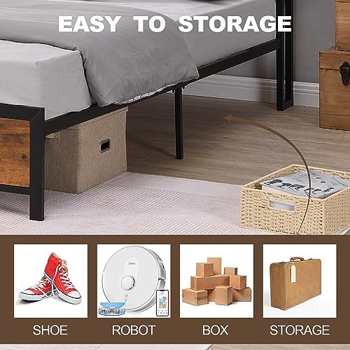 Anwick Metal Full Bed Frame with Storage Headboard and 2 USB Ports,Industrial Bed Frame Full Size with LED Lights and Underneath Storage,Noise Free, No Box Spring Needed(Full)