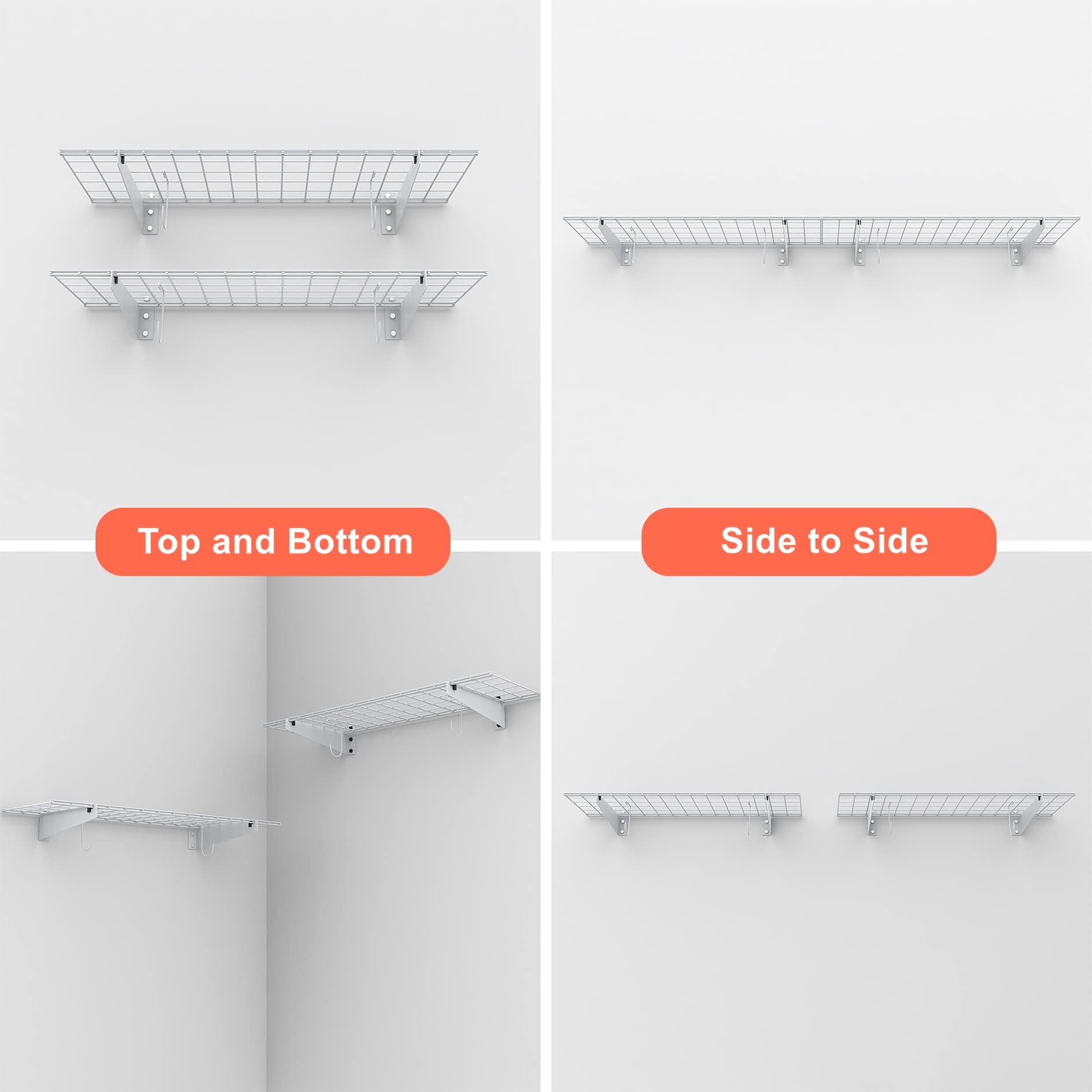 TORACK 2 Pack Garage Storage System Shelves, 15" x 45" Wall Mounted Wire Shelves for Storage Heavy Duty Garage Wall Shelving(Pack of 2, White)