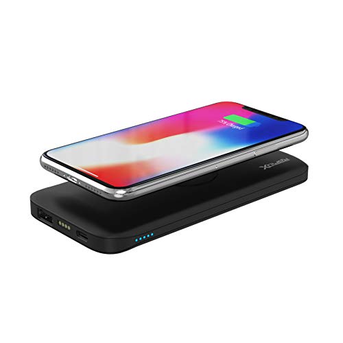 RapidX Myport 10000 mAh Power Bank, 10W Wireless Charging (Qi-Certified) & Charging Stand, 1 USB-C Input/Output (18W), 1 USB Output for iPhone and Android (Black)