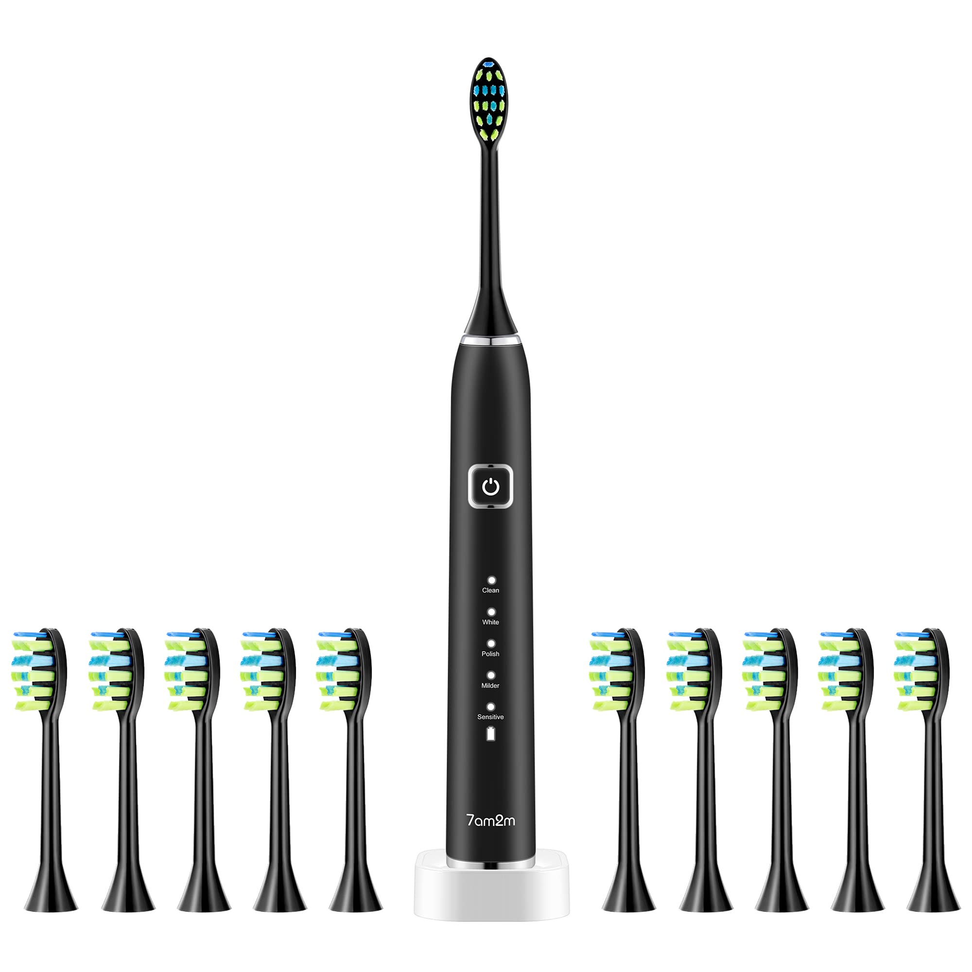 7AM2M Rechargeable Sonic Electric Toothbrush AM101 Package with 10 Brush Heads