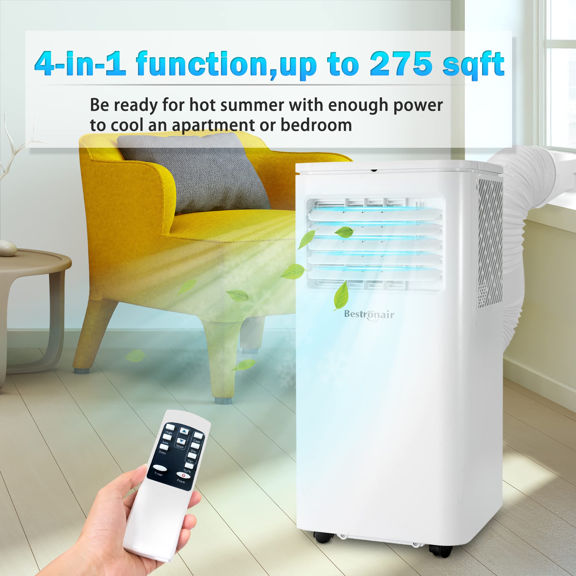 BESTRONAIR Portable Air Conditioner Wifi/Remote Control,10,000 BTU,Cools Up to 350 sq.ft.(6500 BTU SACC) Cool/Dry/Fan/Sleep/Timer Mode,Window Venting Kit Included.