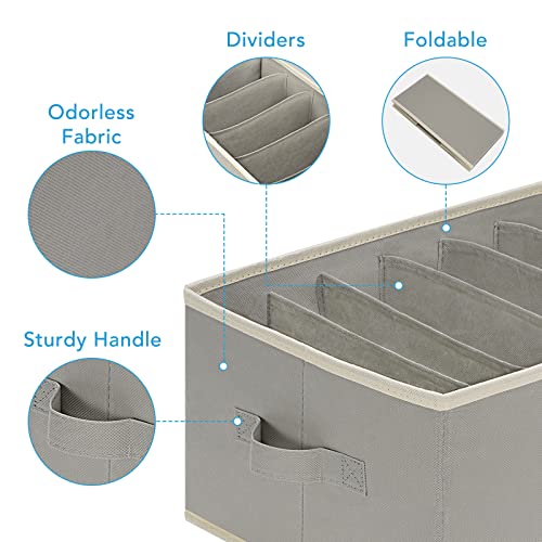 Baesyhom 9 Pcs Large Size Wardrobe Clothes Organizers 6 Grids for Pants, Jeans, Sweater, T-shirt, Thin Coat, Dress Stackable Closet Drawer Organizer Storage Bin Container with Sturdy Handles, Grey