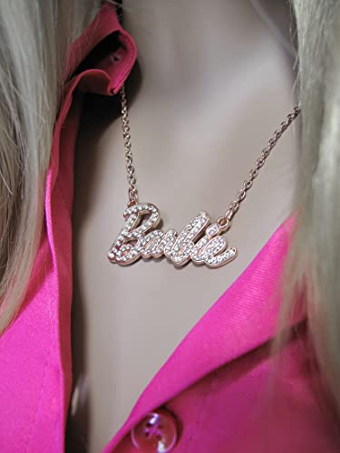 Barbie Crystal Script Logo Necklace (Rose Gold)