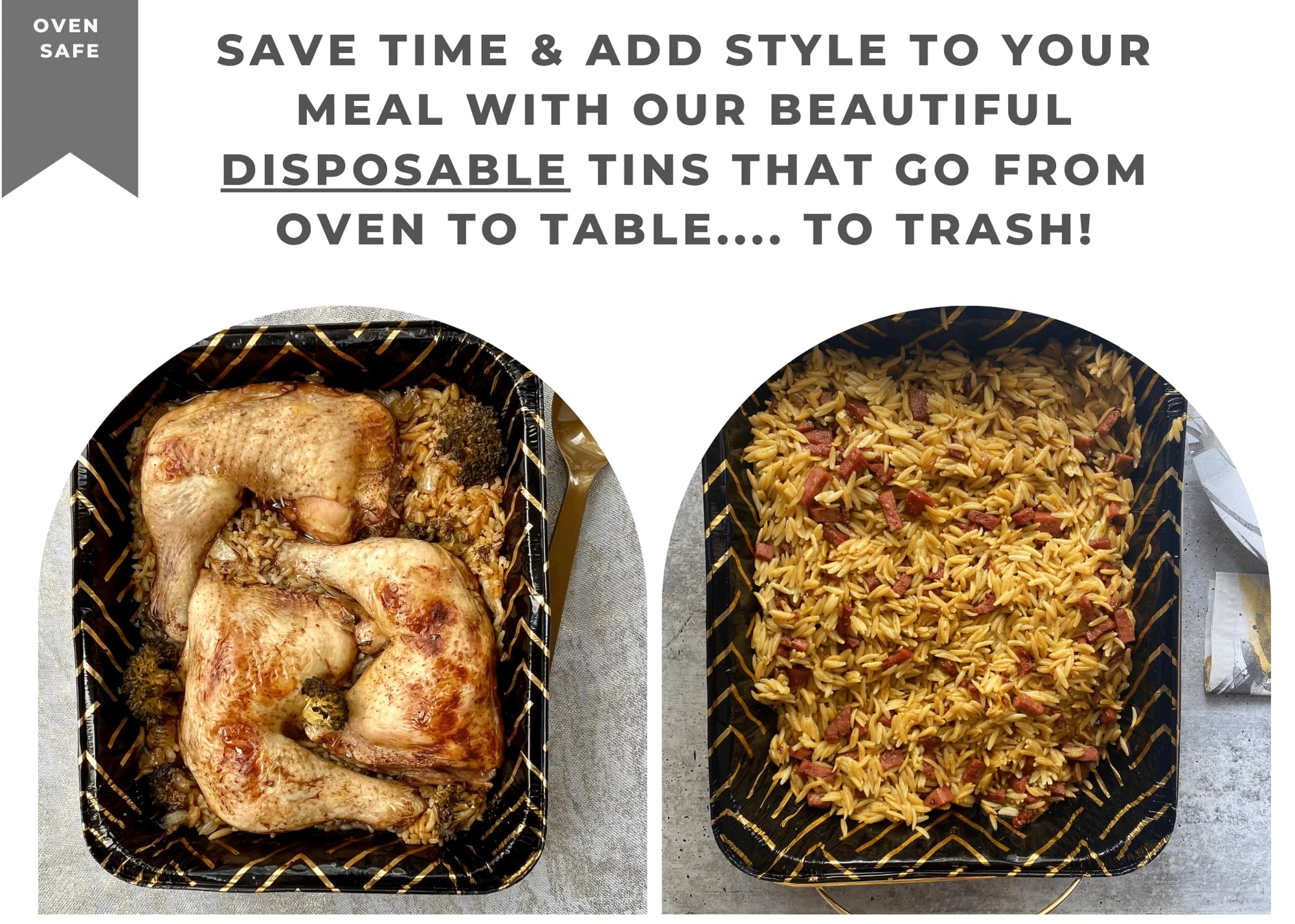 Aluminum Foil Pans 9x13 Disposable [10 Pack] Elegant Color Pan Trays with Food Containers for Roasting, Cooking, Heating, Disposable, Perfect for Hosting and Entertaining. (Black & Gold 10 Pack)