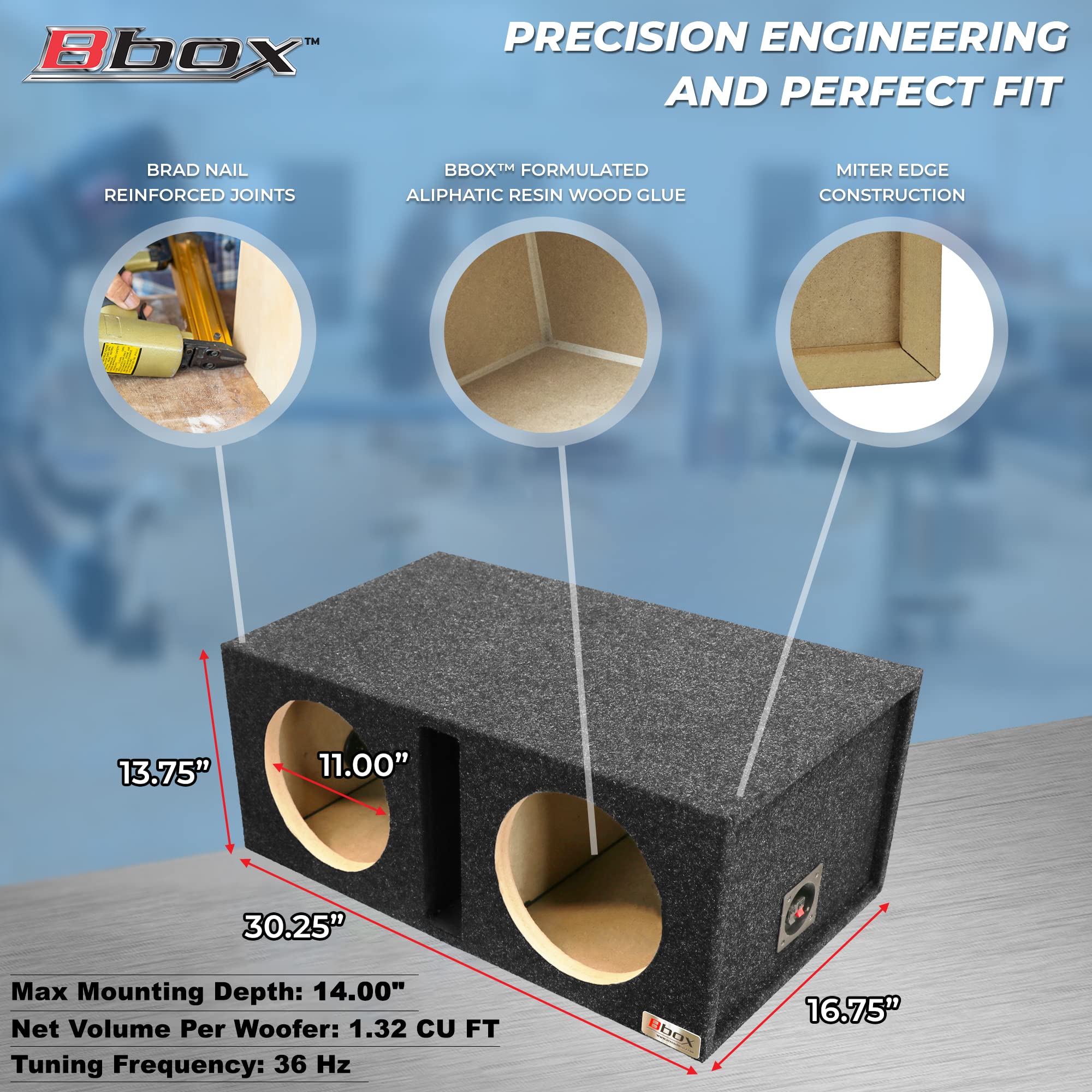 Bbox Dual Vented 12 Inch Subwoofer Enclosure - Pro Audio Tuned Dual Car Subwoofer Boxes & Enclosures - Premium Subwoofer Box Improves Audio Quality, Sound & Bass - Spring Loaded Speaker Terminals