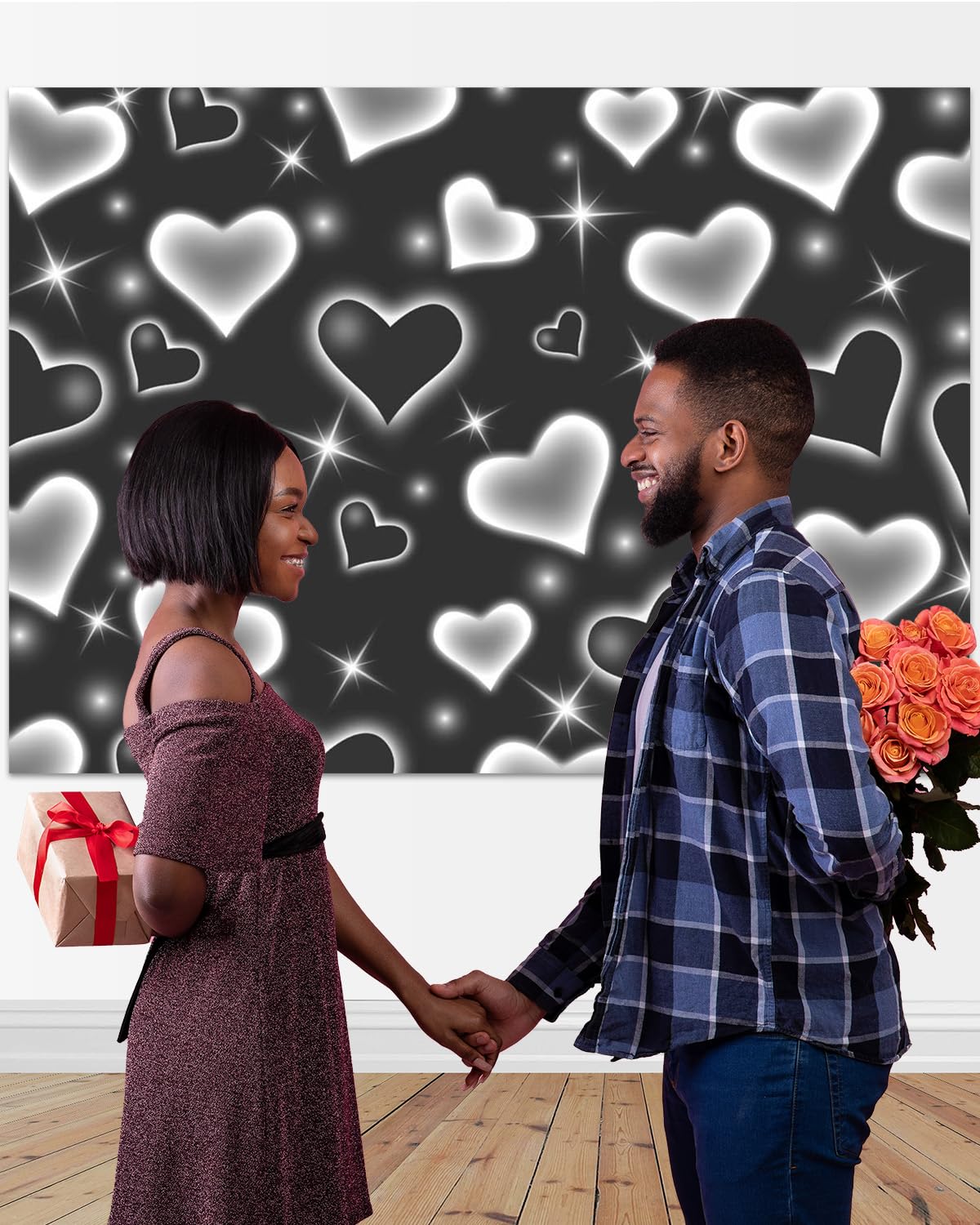 Mocsicka Black Heart 2000s Backdrop for Photoshoot Old School Photography Background 2000s Heart Valentine's Day 90s Banner Photo Booth Studio
