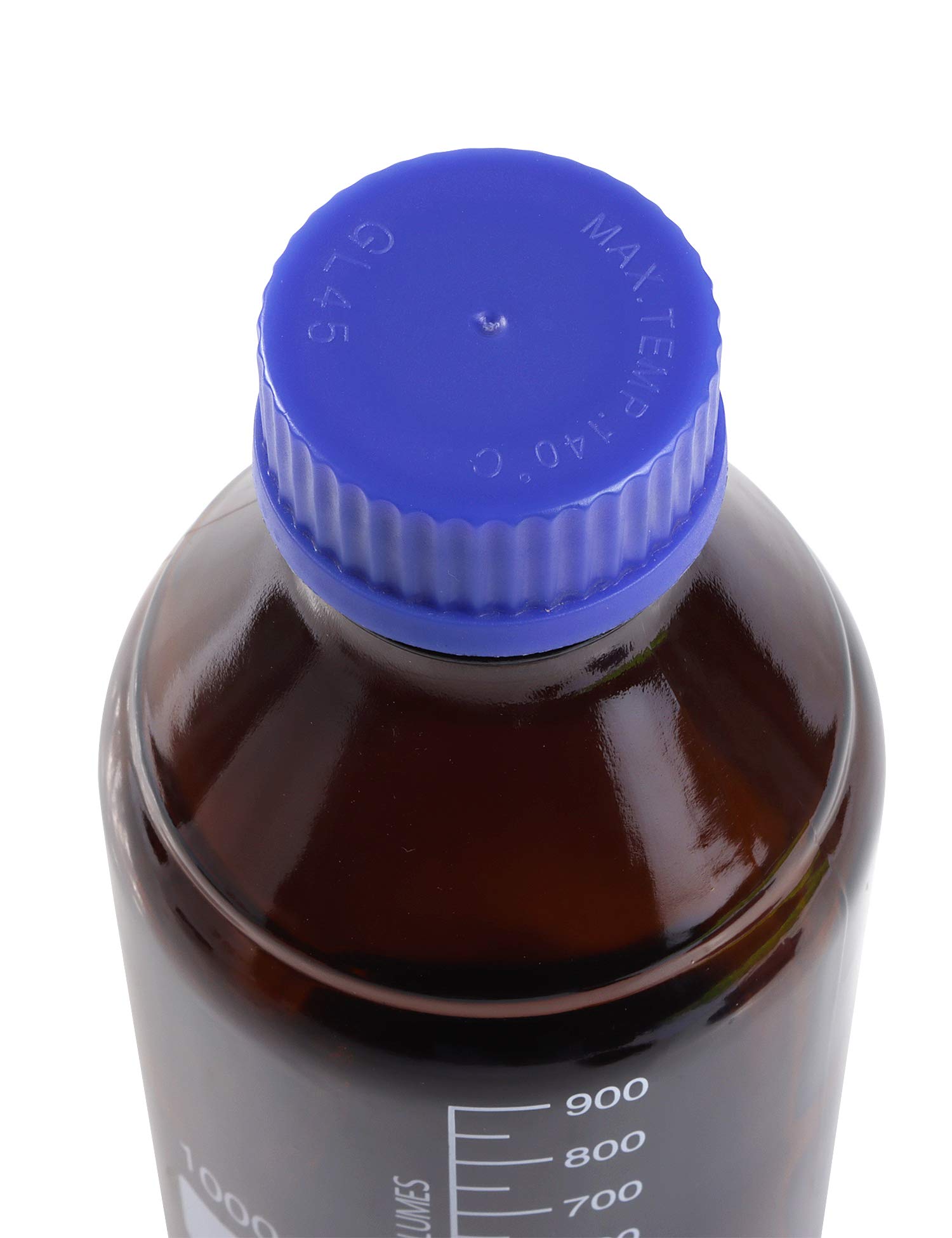 Moonetto 4 Pack 1000ml Amber Brown Glass Graduated Round Lab Bottles Autoclavable Reagent Media Storage Bottle With GL45 Blue Screw Cap