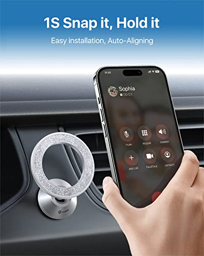 andobil Magnetic Phone Holder for Car [Fashion Bling, Invisible Mini] Compatible with MagSafe 3 Pop-Socket iPhone 14 Pro Max 13 12 S23 S22 15 etc, 360° Rotation Dashboard Mount, Cute Car Accessories