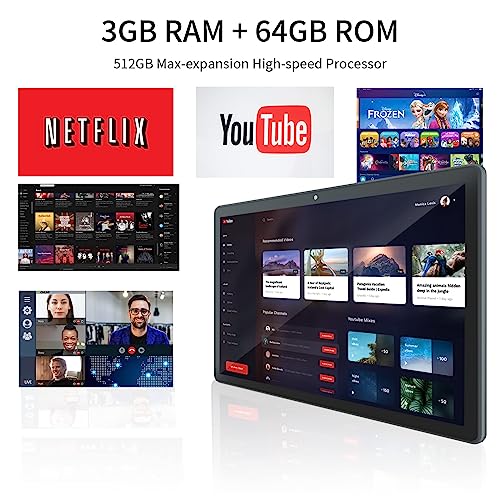 Android 11 Tablet 10inch Phablet, Large Storage 64GB Tablets Dual Stereo Speakers 512GB Expand, Octa-core Processor 3GB RAM 6000mAh Big Battery 10.1'' IPS HD Screen Google Tableta Tab