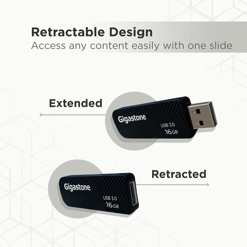Gigastone Z30 16GB USB 3.2 Gen1 Flash Drive, Capless Retractable Design Pen Drive, Carbon Fiber Style Thumb Drive, Reliable Performance & Durable, USB 2.0 / USB 3.0 / USB 3.1 Interface Compatible