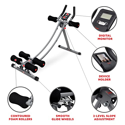 Sunny Health & Fitness Adjustable Waist Trainer Ab Roller with Elbow Support, Foldable Core Glider with Smooth Glide Wheels for Home Fitness, Crunches, and Glute Strengthening - SF-A022005