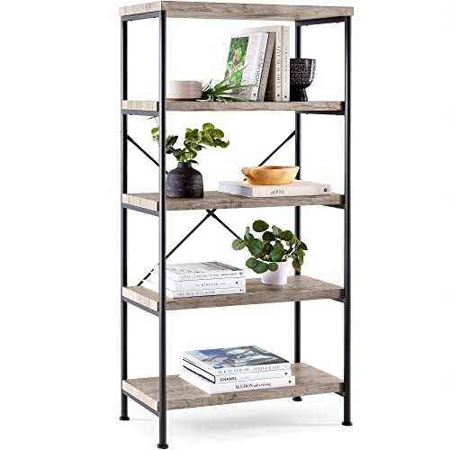 Best Choice Products 5-Tier Rustic Industrial Bookshelf Display DƩcor Accent for Living Room, Bedroom, Office w/Metal Frame, Wood Shelves - Gray