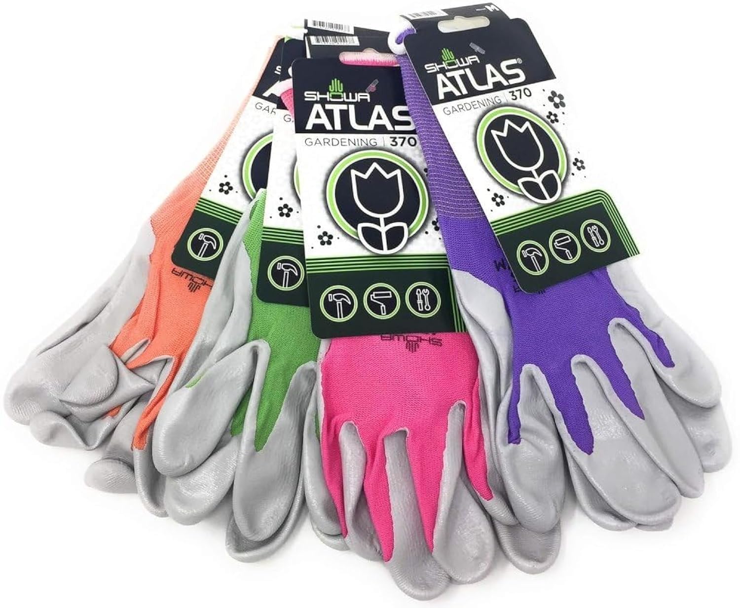 4 Pack Atlas Glove NT370 Atlas Nitrile Garden Gloves - Small (Assorted Colors)