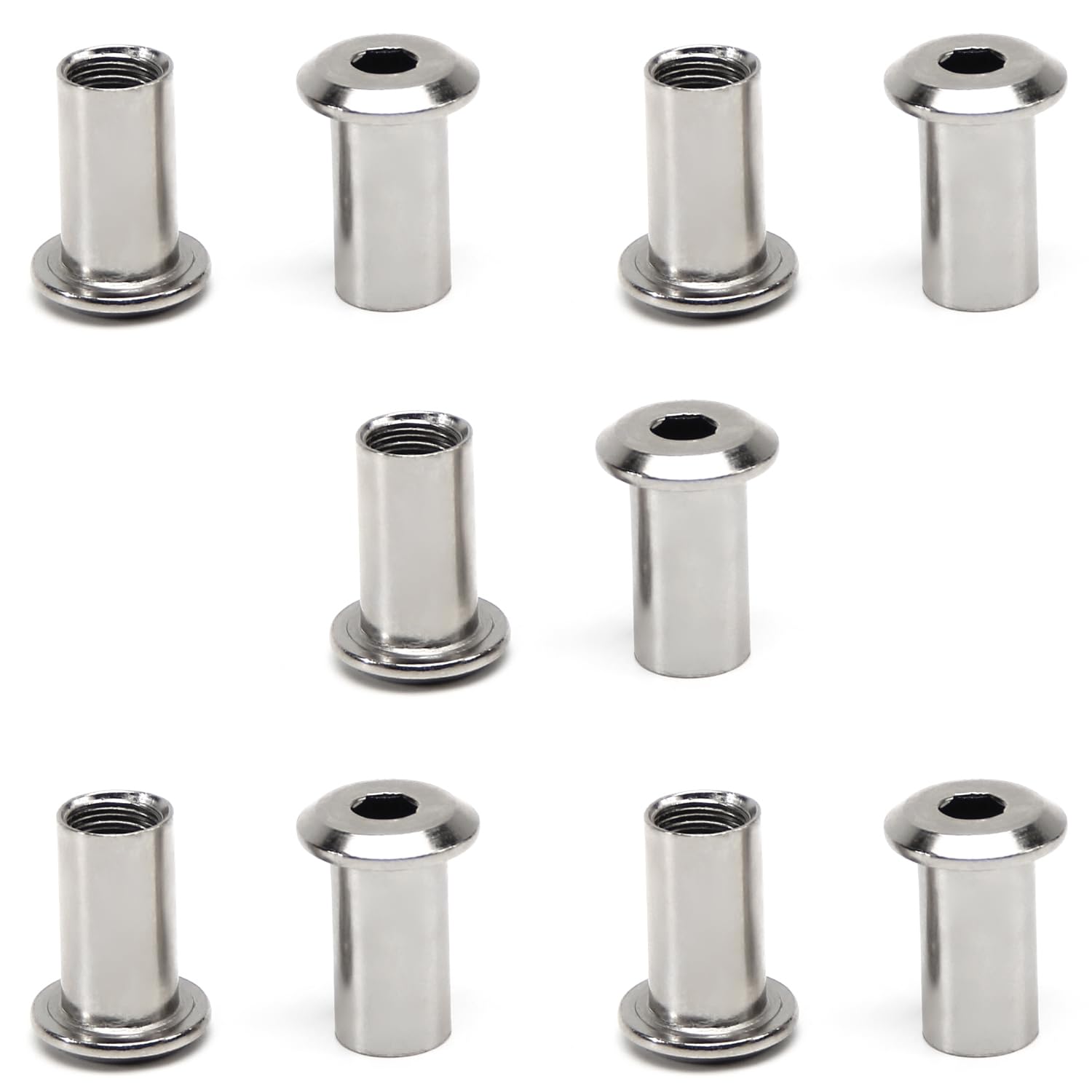 MroMax M10x21.5mm Nickel Plated Iron Insert Nut Rivet Hex Socket Head Nuts Screw Post Mounting for Furniture Installation Silver Tone 10Pcs