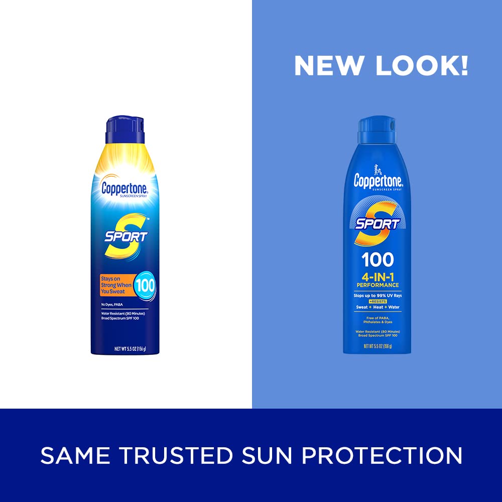 Coppertone SPORT Sunscreen Spray SPF 100, Water Resistant, Continuous Spray Sunscreen, Broad Spectrum SPF 100 Sunscreen, 5.5 Oz Spray