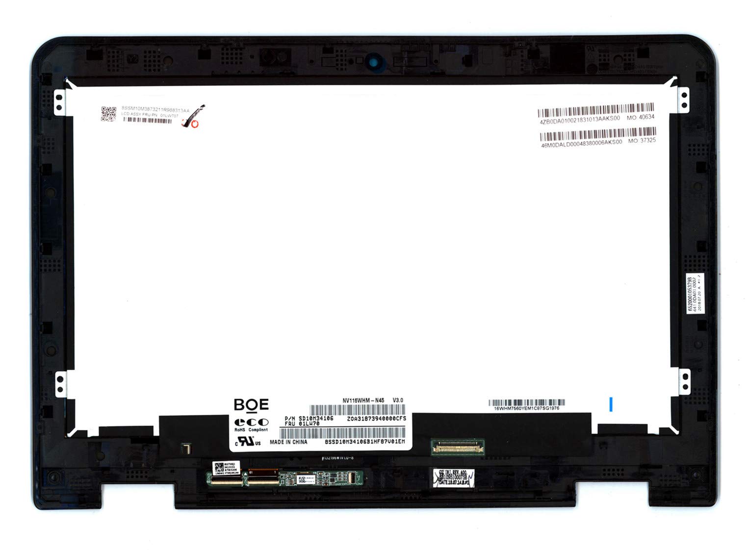 For Lenovo 11.6” HD 1366x768 IPS LCD Panel LED Touch Screen Display with Bezel Frame Assembly SD10M34106 Thinkpad Yoga 11e 5th Gen. Type 20LM FRU: 01LW707