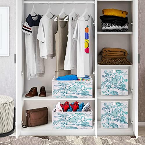 Blueangle Sea Turtle Starfish Cube Storage Bin, 11 x 11 x 11 in, Large Collapsible Organizer Storage Basket for Home Décor(878)