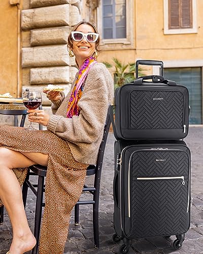 BAGSMART Carry On Luggage 20 Inch, Expandable Suitcase, 2 Piece Luggage Sets Luggage Airline Approved Rolling Softside Lightweight Suitcases with Front Pocket for Women Men, Carry-On Black
