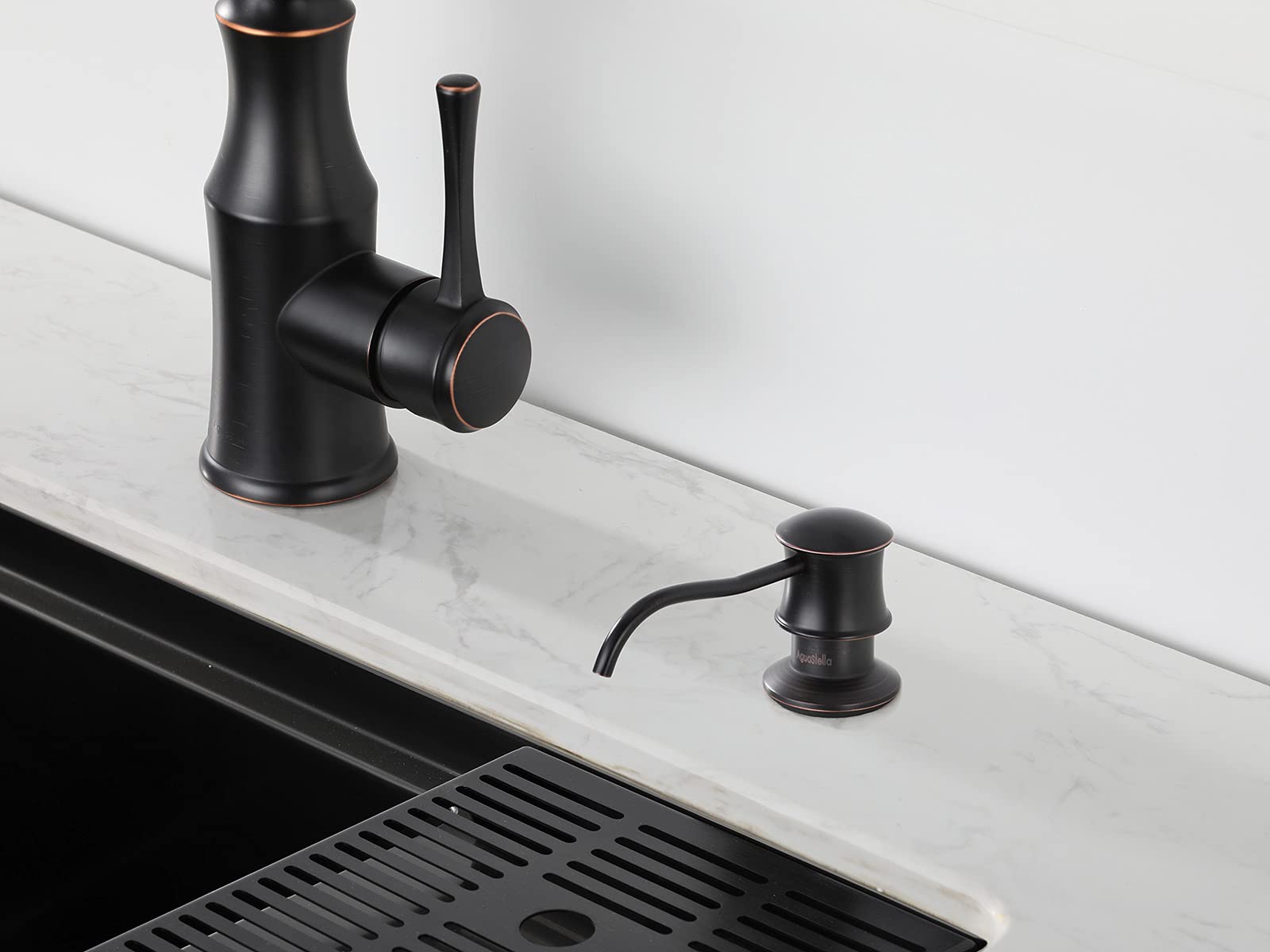 AguaStella AS94ORB Oil Rubbed Bronze Pull Down Kitchen Faucet and ASF42ORB Oil Rubbed Bronze Built in Soap Dispenser Combination
