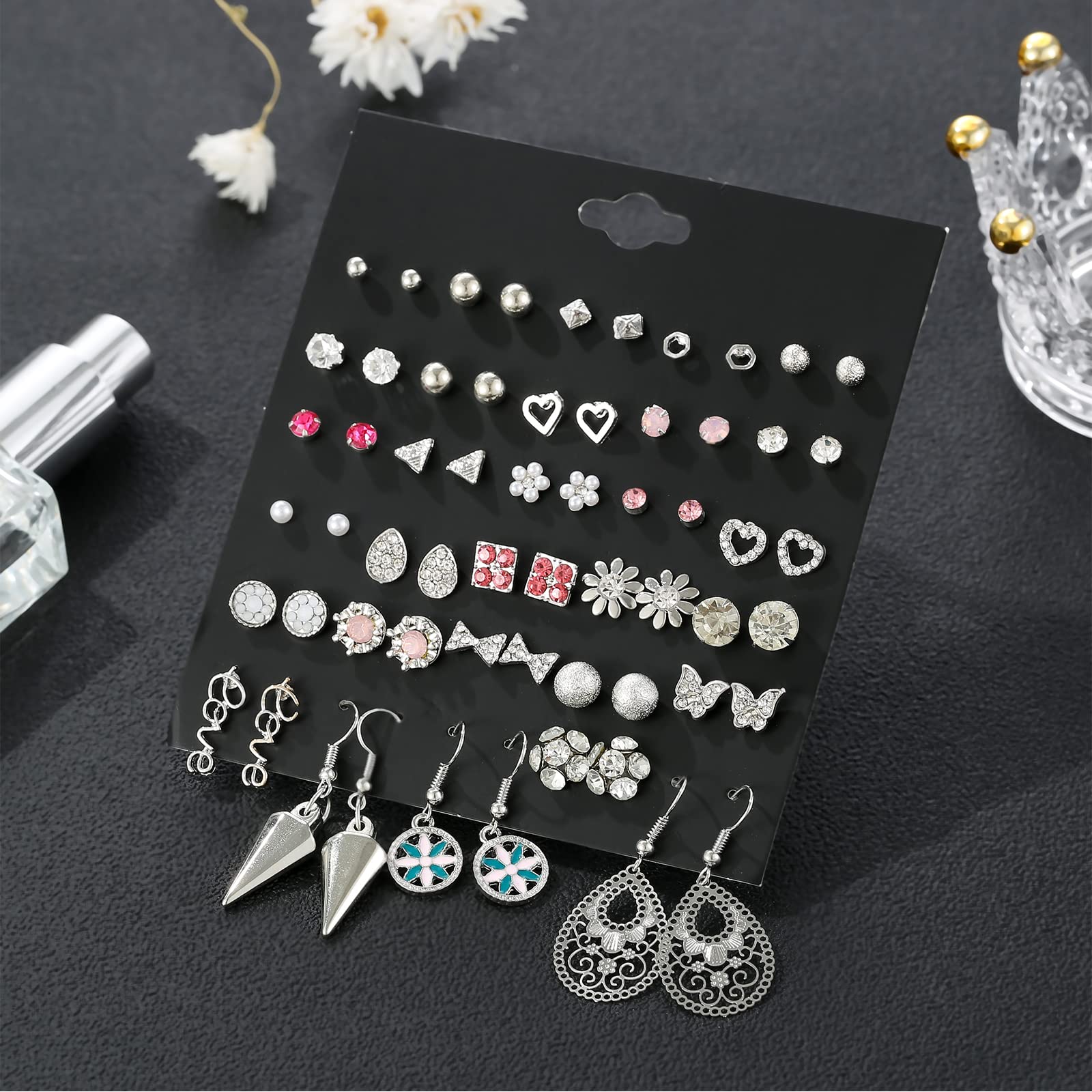30 Pairs Stud Earrings Set Assorted Earrings Studs Set Earrings for Women (Style 03)