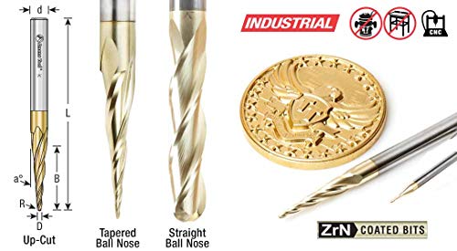 Amana Tool - 46281 CNC 2D & 3D Carving 3.6 Deg Tapered Angle Ball Tip 1/16 Dia x 1/32 Ra