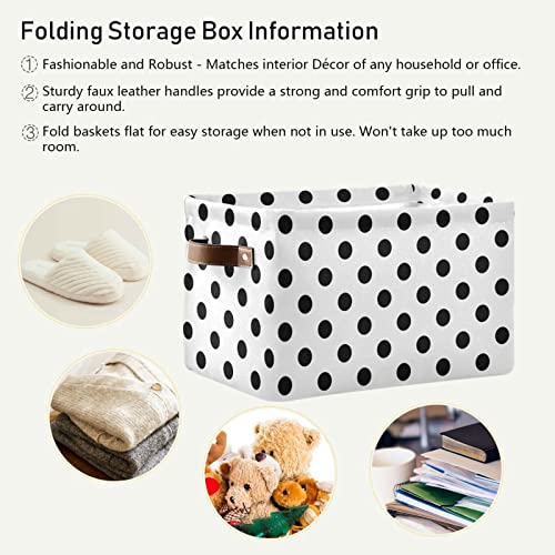 ALAZA Black Polka Dots on White Large Storage Basket with Handles Foldable Decorative 1 Pack Storage Bin Box for Organizing Living Room Shelves Office Closet Clothes