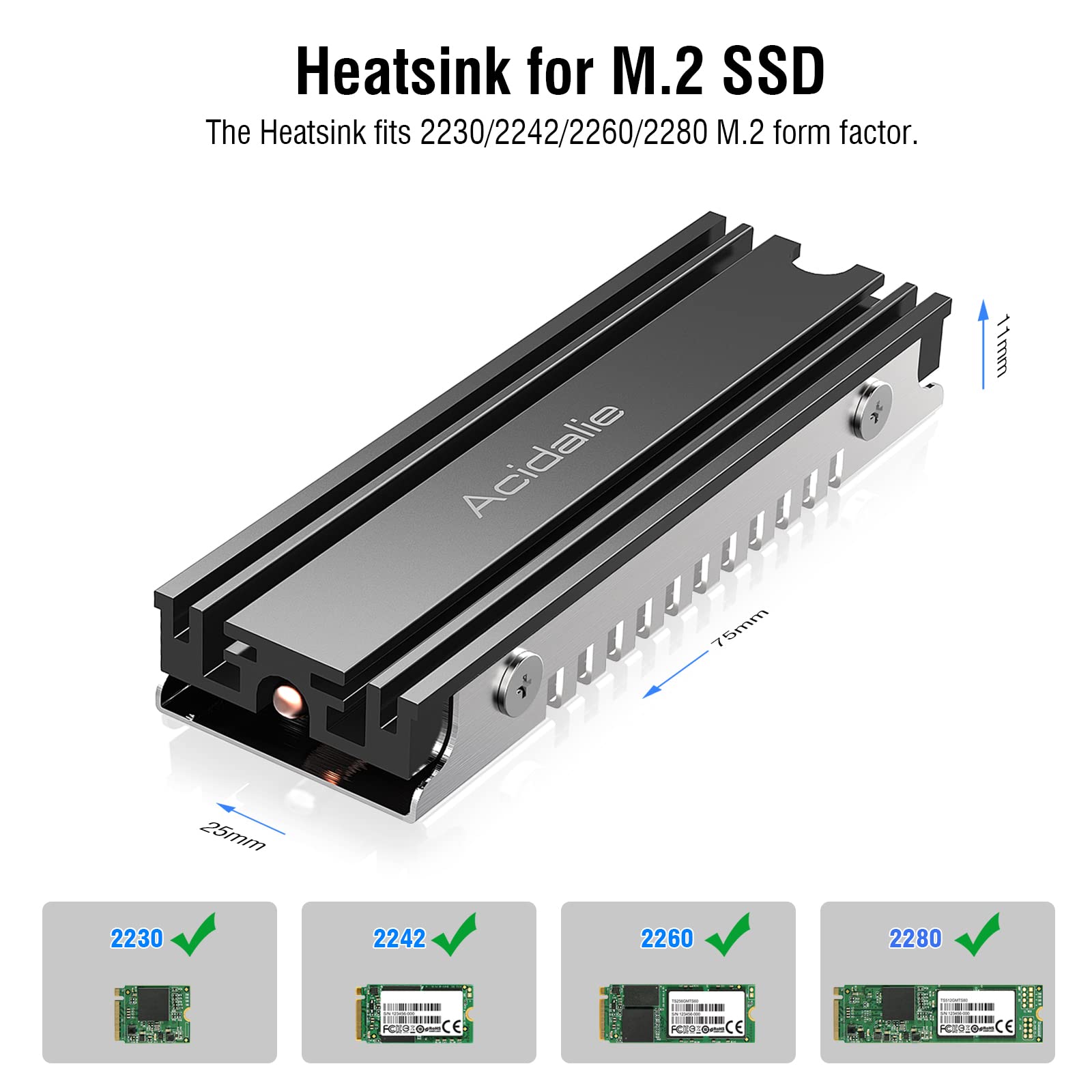 Acidalie M.2 SSD heatsink for PS5 and PC with Aluminum and Copper Heat Pipe Cooler M.2 PCIE NVMe SSD(2230/2242/2260/2280)