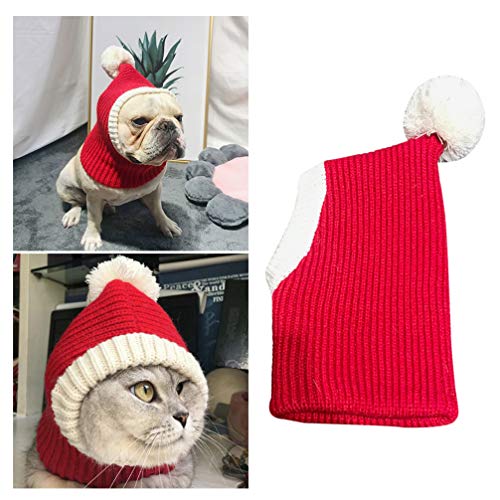 POPETPOP Funny Cat Dog Christmas Hat - Adorable Pet Christmas Outfits for Dogs - Cute Knit Winter Warmer Snood Pet Headwear - Pet Party Accessories (Red, Size M)
