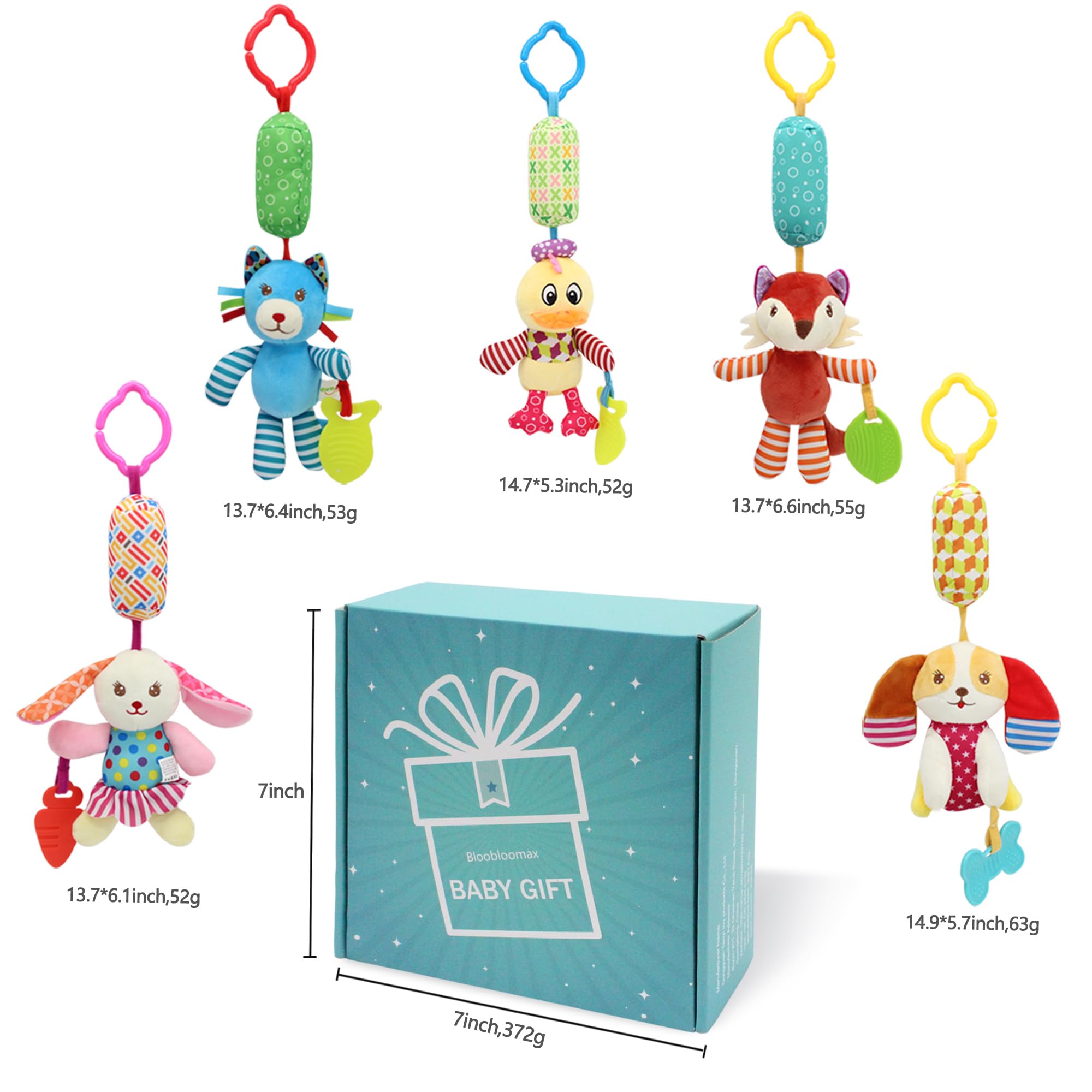 Baby Car Seat Toys, Infant Soft Plush Rattle, Cute Animal Doll,Early Development Hanging Stroller Toys for Newborn Boys Girls Gifts (5 PCS)