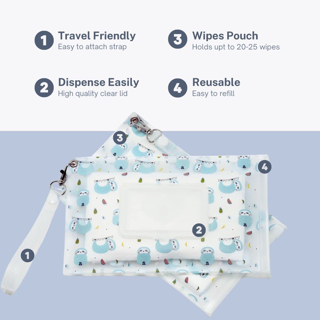 Orchid Hearts Baby Wipes Dispenser - Portable & Refillable Wet Wipe Pouch, Reusable Baby Wipes Holder & Baby Wipe Container, Baby Essential, Makeup Wipe Travel Case - Rain Forest, 2pcs