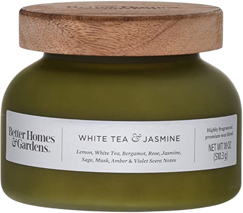 BetterHomes&Gardens 18oz Scented Candle, White Tea and Jasmine 2-Pack, 18oz (501g) x 2 [excluding glass jar weight] (44225)