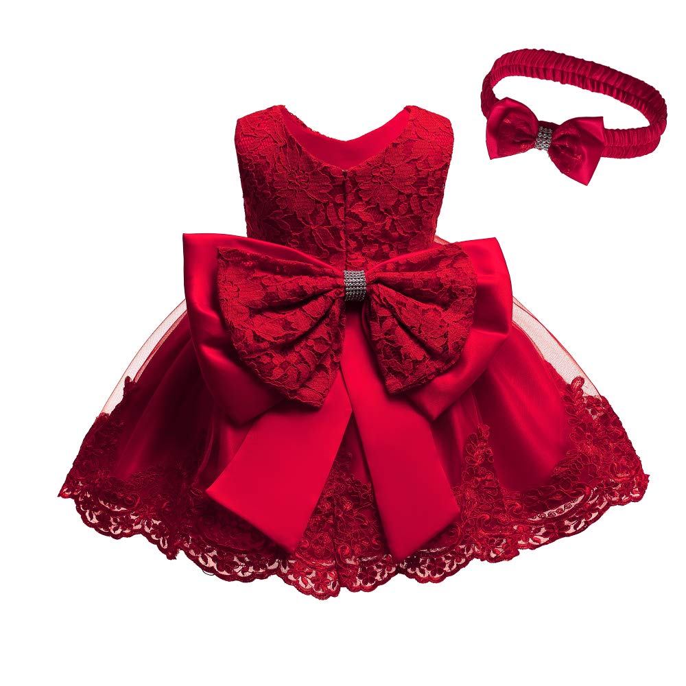 Red Dresses for Baby Girls Dresses for Toddlers Sleeveless Party Wedding Holiday Red Dresses for Girl Formal Tutu Lace Dress Knee Length Party Dresses for Little Toddler Girls (Red 3M)