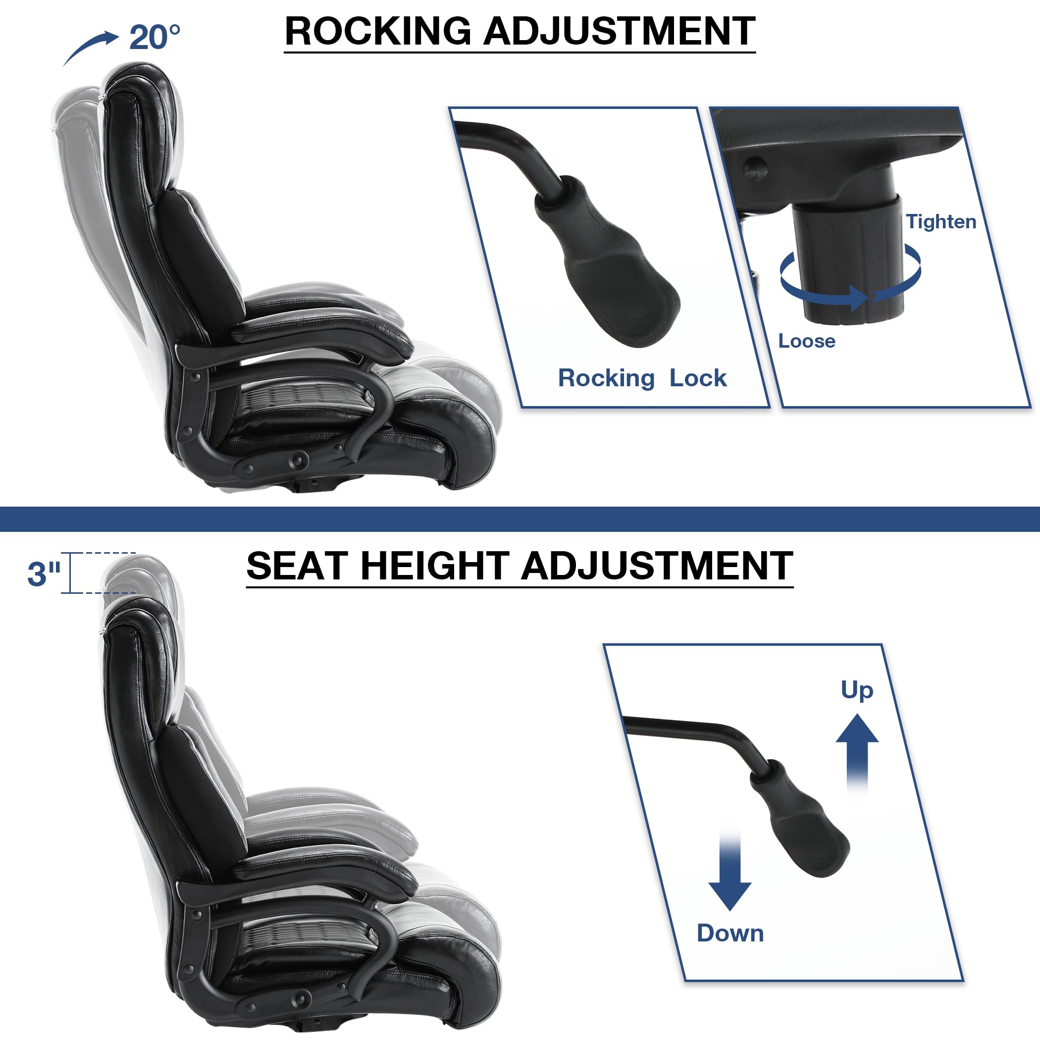 500lbs Big and Tall Office Chair Click2 Lumbar Support Ergonomic Executive Office Chair for Heavy People Wide Seat Home Office Desk Chair with Quiet Rubber Wheels Heavy Duty Metal Base Computer Chair