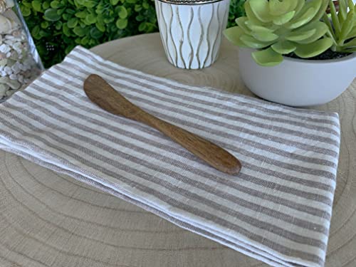 Linen Napkins β 100% French Flax β Stonewashed Pure Linen Cloth Napkins β Mitered Corners β Set of 4 (Gray/White Stripe)